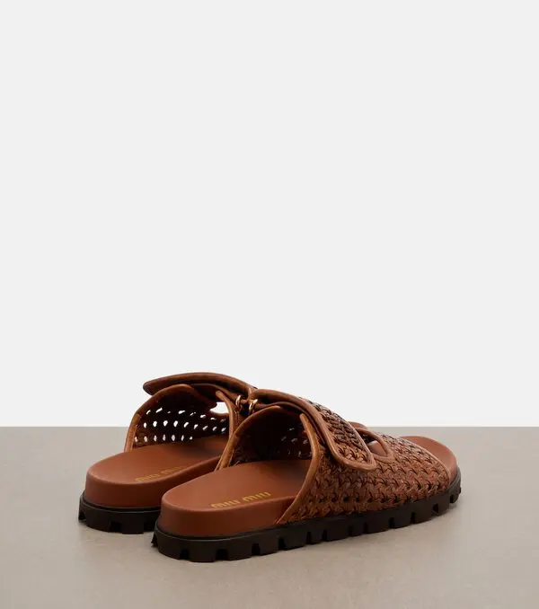 Miu Miu Woven Leather Open Toe Sandals