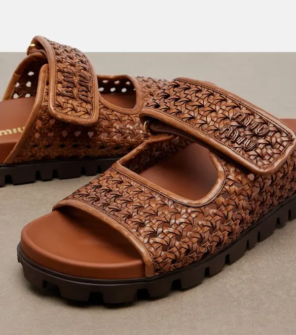 Miu Miu Woven Leather Open Toe Sandals