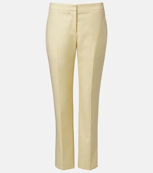Alexander McQueen Cropped Straight Wool Pants - Yellow