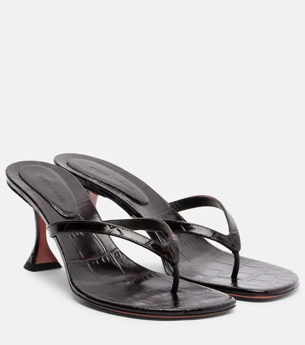 Amina Muaddi Juliette Croc-effect Leather Thong Sandals - Brown