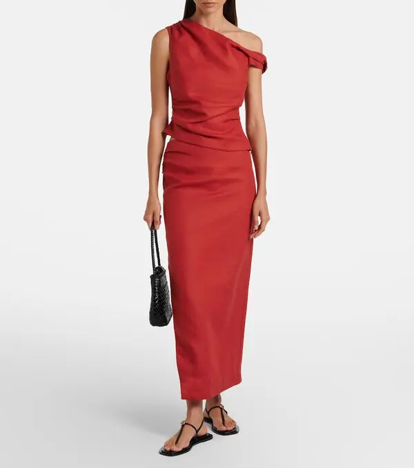 SIR. Asymmetric Linen Top - Red