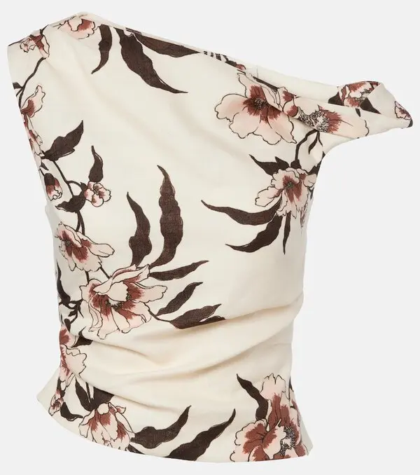 SIR. Floral Asymmetric Linen Top - Multicoloured
