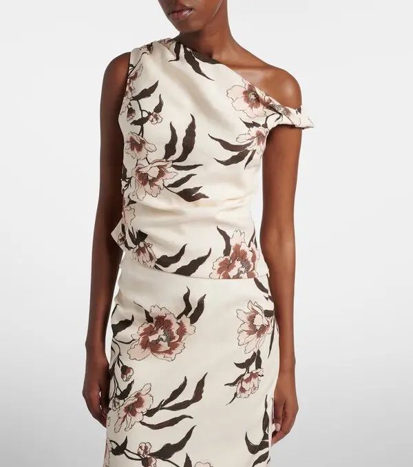 SIR. Floral Asymmetric Linen Top - Multicoloured