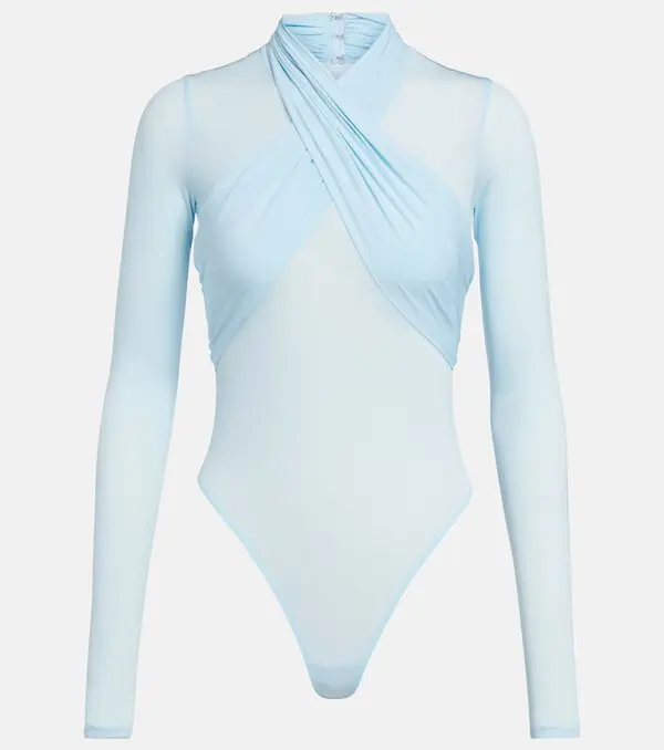 Wardrobe.NYC Draped Sheer Bodysuit - Blue