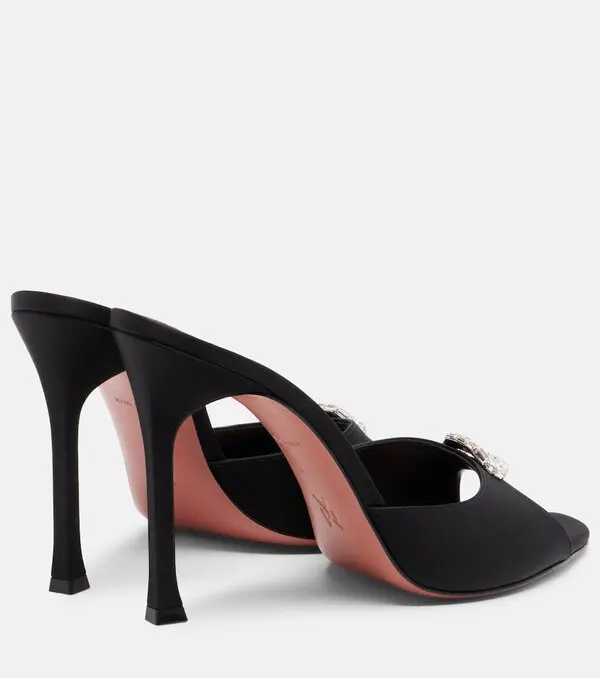 Amina Muaddi Camelia Embellished Satin Mules - Black