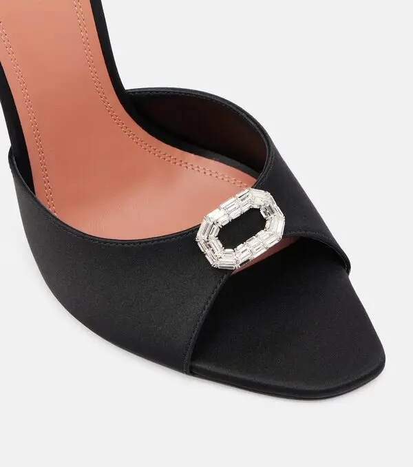 Amina Muaddi Camelia Embellished Satin Mules - Black