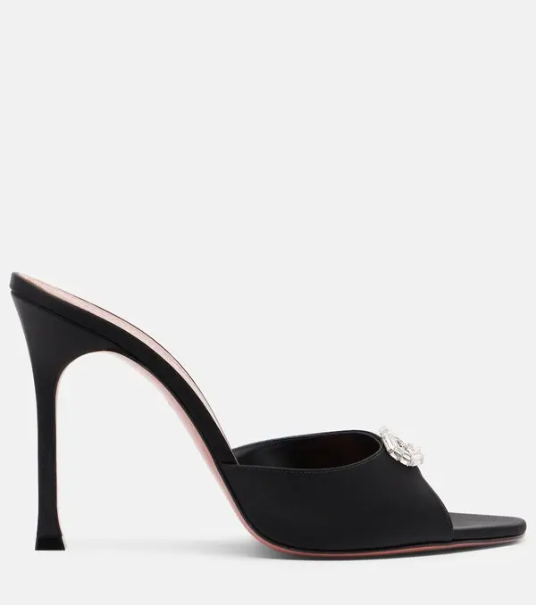 Amina Muaddi Camelia Embellished Satin Mules - Black