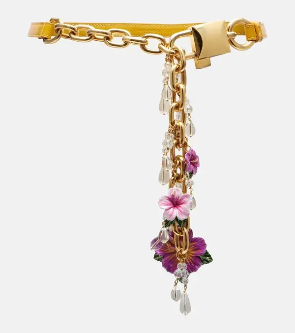 Dolce & Gabbana Embellished Leather And Chain Belt - Yellow