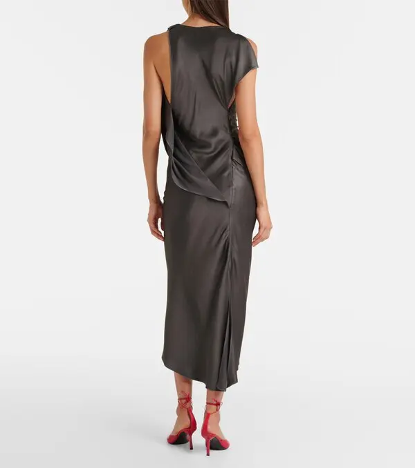 Victoria Beckham Kyra Draped Crêpe Satin Midi Dress - Grey
