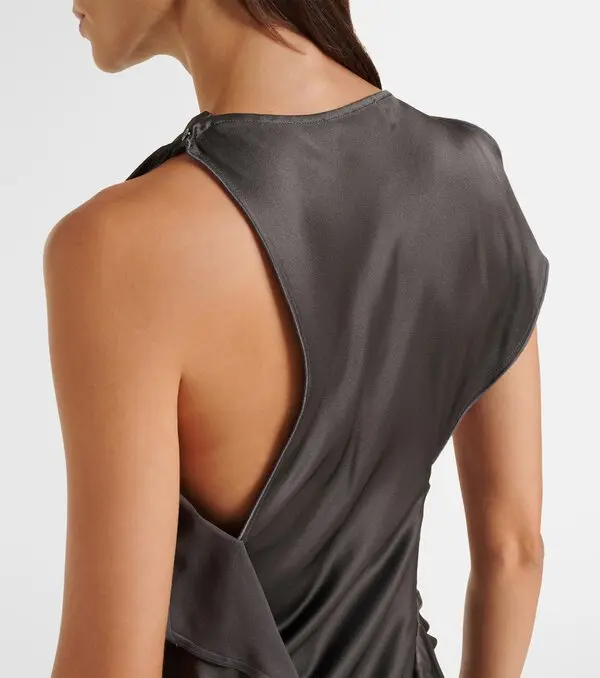 Victoria Beckham Kyra Draped Crêpe Satin Midi Dress - Grey