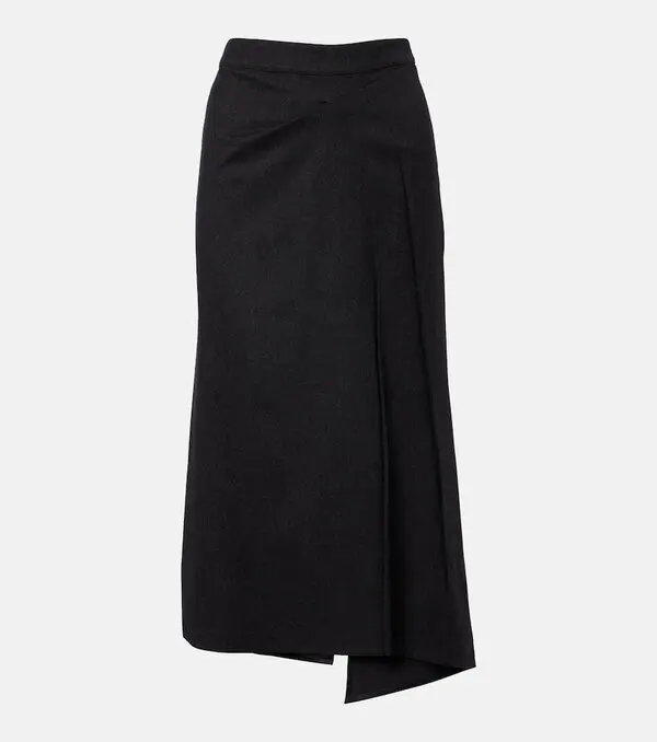Victoria Beckham Draped Virgin Wool Midi Skirt - Grey
