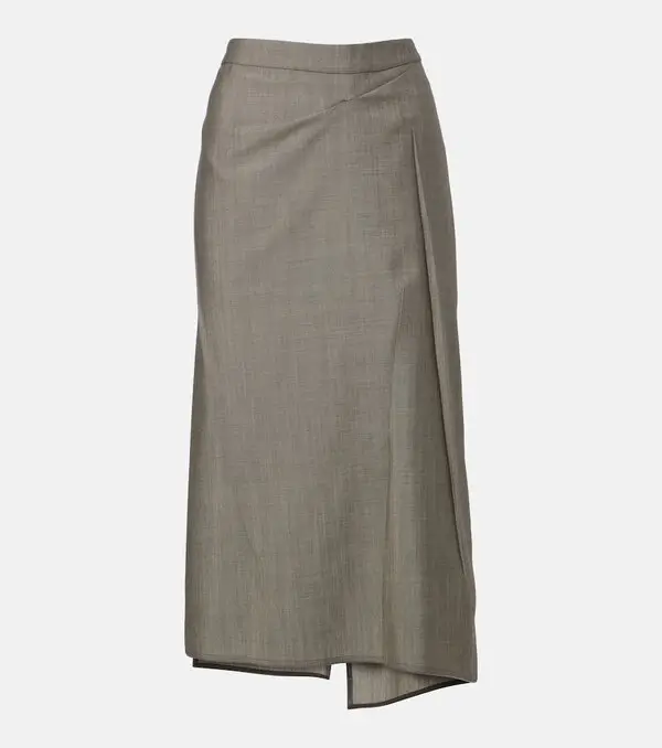Victoria Beckham Draped Wool And Mohair Midi Skirt - Grey