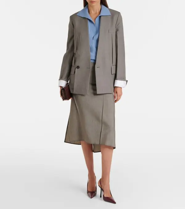 Victoria Beckham Draped Wool And Mohair Midi Skirt - Grey