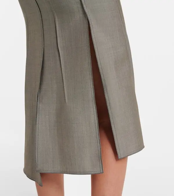 Victoria Beckham Draped Wool And Mohair Midi Skirt - Grey