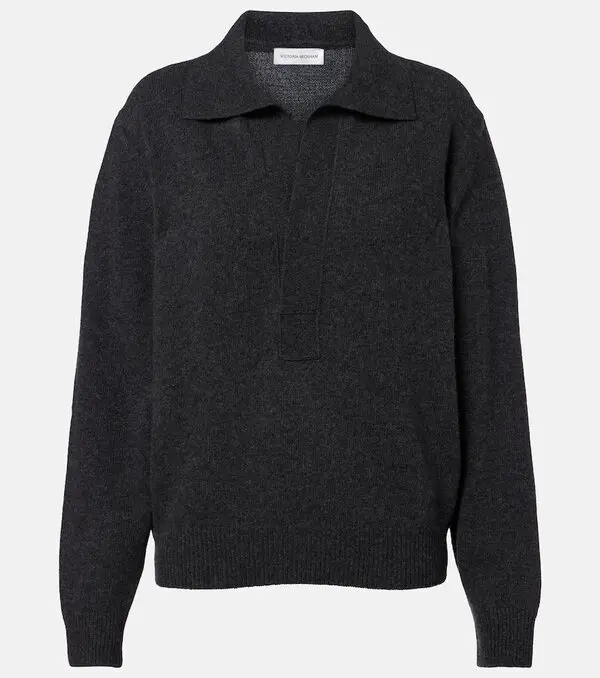 Victoria Beckham Genevieve Wool And Cashmere Polo Sweater - Grey