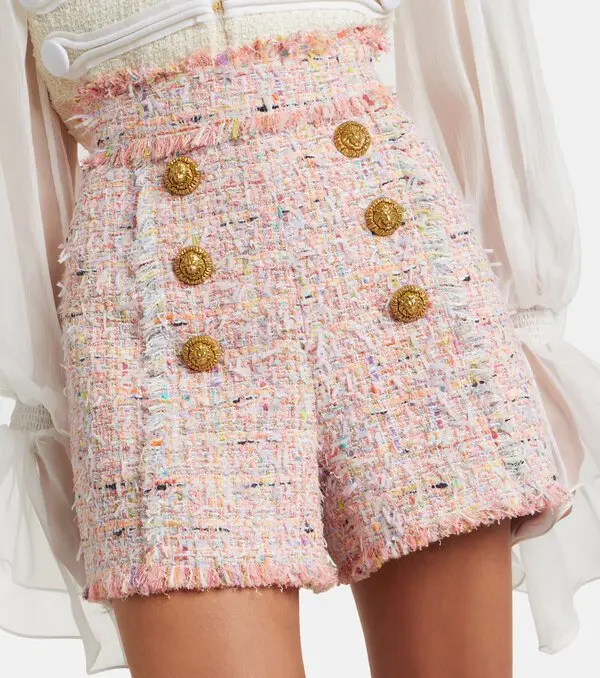 Balmain Tweed Shorts With Fringed Hem
