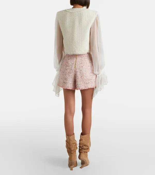 Balmain Tweed Shorts With Fringed Hem