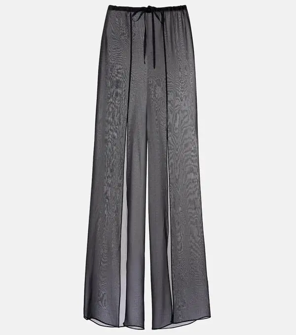 Balmain Monogram Sheer Silk Wide-leg Pants - Black