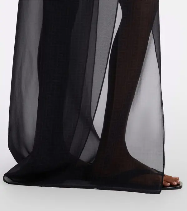 Balmain Monogram Sheer Silk Wide-leg Pants