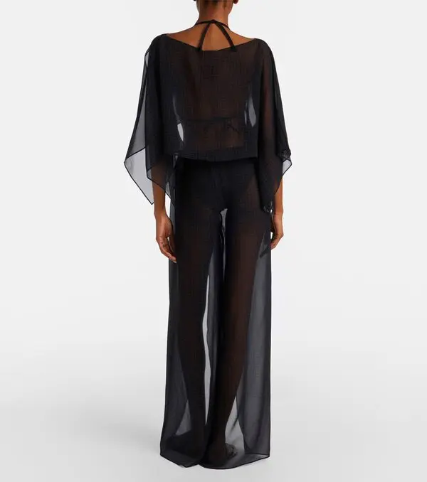 Balmain Monogram Sheer Silk Wide-leg Pants