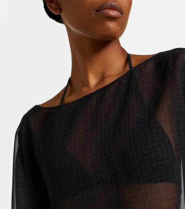 Balmain Monogram Sheer Silk Crop Top