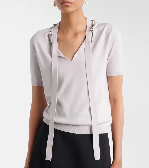 Valentino Garavani Embellished Tie-neck Virgin Wool Sweater