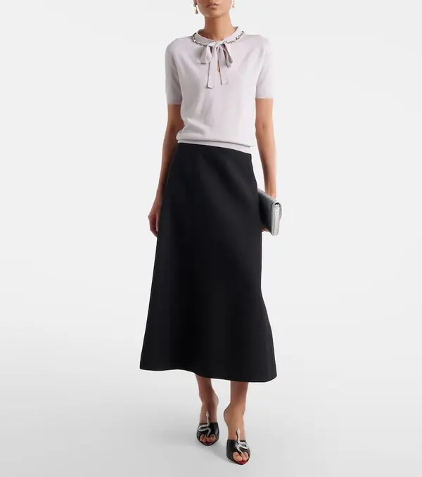Valentino Garavani Embellished Tie-neck Virgin Wool Sweater