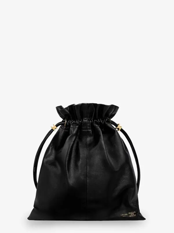Celine Leather Drawstring Crossbody Bag - Black