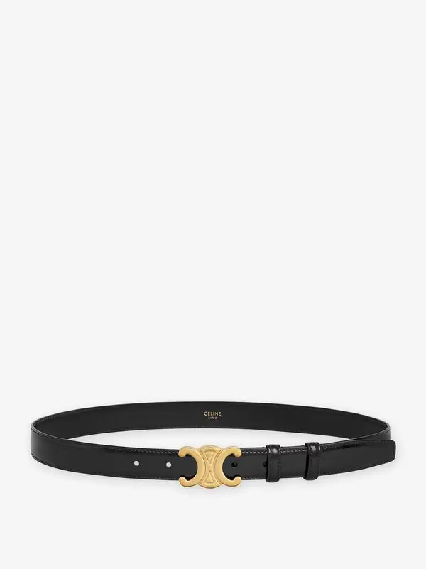 Celine Leather Belt With Gold Metal Logo Buckle - Black