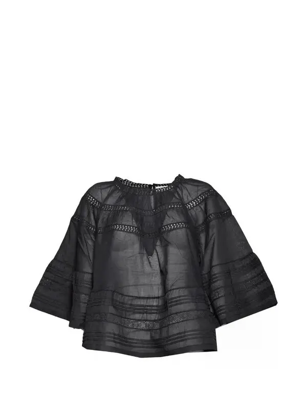 JCSOPHIE Lyndsey Lace-trim Flared-sleeve Blouse - Black
