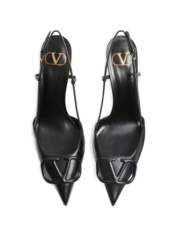 Valentino Garavani Vlogo Signature Leather Slingback Pumps - Black