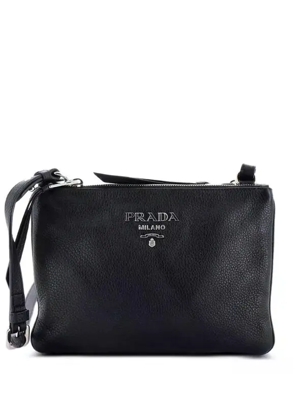 Prada Vitello Phenix Double Zip Small Crossbody Bag - Black