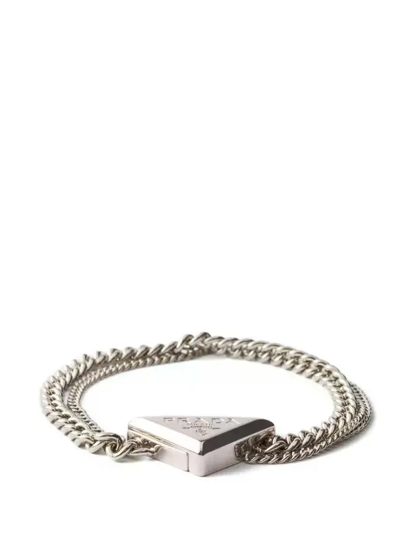 Prada Metal Bracelet With Triangle Logo - Silver