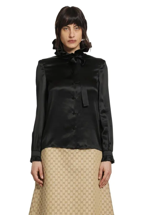 Gucci Silk Satin Ruffled Shirt