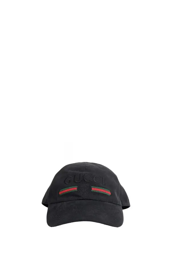 Gucci Cotton Baseball Cap With Interlocking G Motif - Black