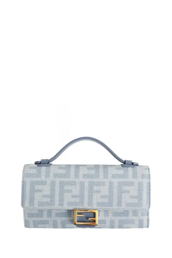 Fendi Baguette Continental Chain Wallet In Ff Denim - Blue