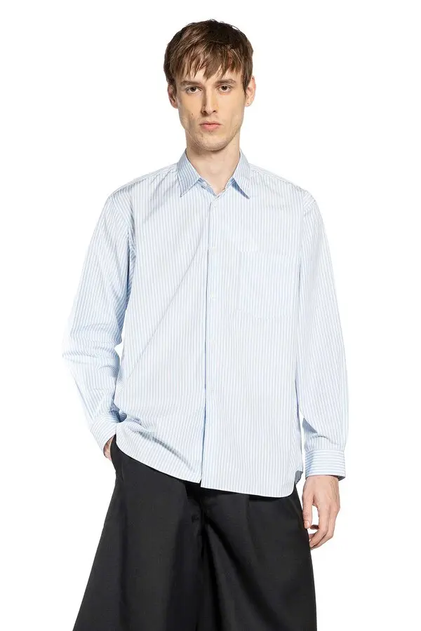 Comme Des Garçons Pocket Shirt In Striped Cotton - Blue