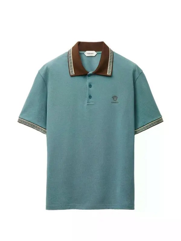 Versace Greca-trim Medusa-embroidered Polo Shirt