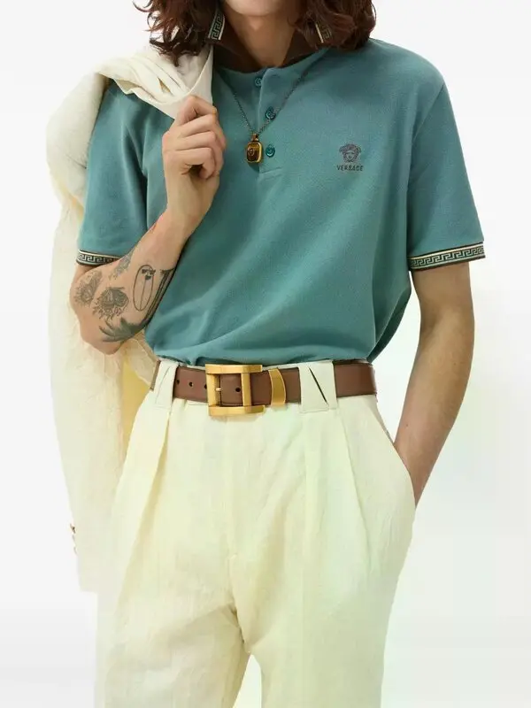 Versace Greca-trim Medusa-embroidered Polo Shirt