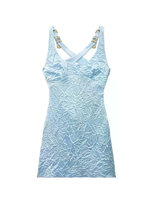 Versace Cady Satin Mini Dress With Embellished Buckle Straps