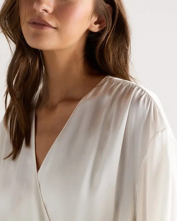 Quince Satin Lace Trim Robe - Ivory
