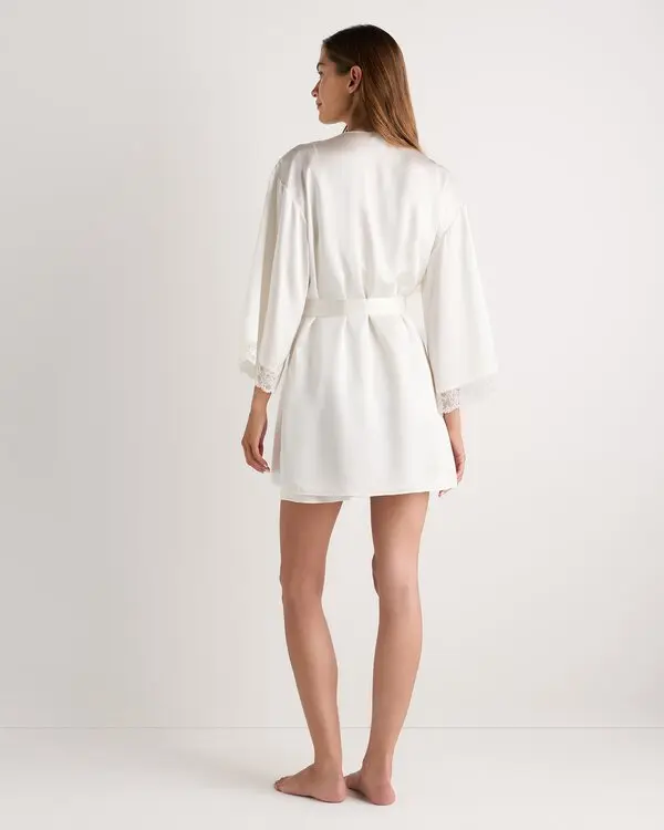 Quince Satin Lace Trim Robe - Ivory