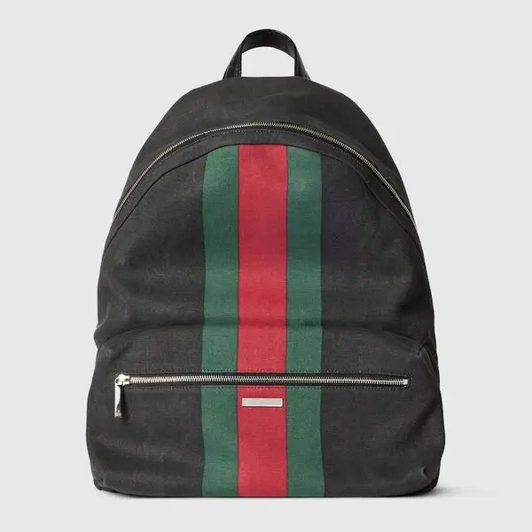 Gucci Large Backpack In Washed Canvas With Web Detail - Black