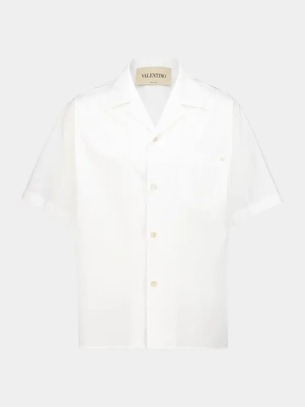 Valentino Garavani Bowling Shirt In Cotton Poplin With Vgold - White