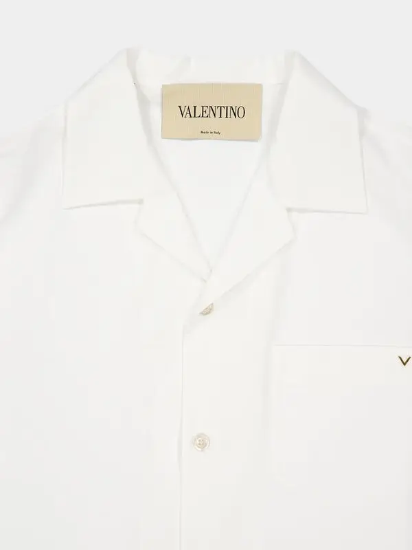 Valentino Garavani Bowling Shirt In Cotton Poplin With Vgold - White