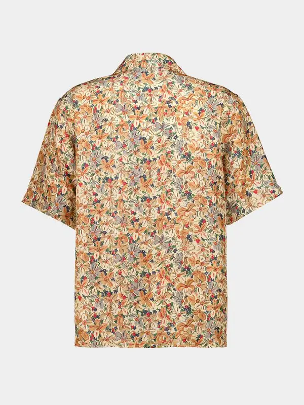 Valentino Garavani Beige Bowling Shirt In Silk With Papier Floral Print - Multicolour