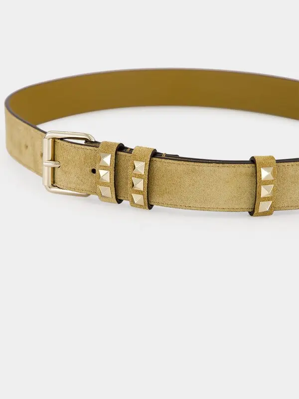 Valentino Garavani Rockstud Suede Belt - Beige