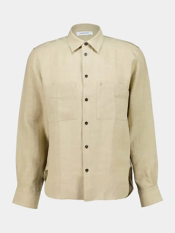 FERRAGAMO Stone Pure Linen Shirt - Beige