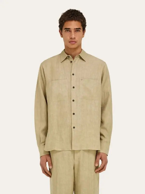 FERRAGAMO Stone Pure Linen Shirt