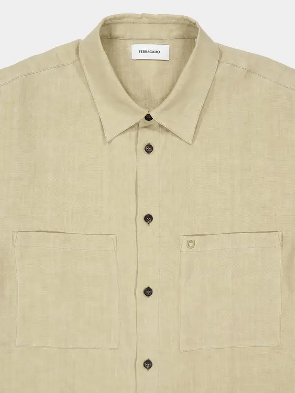FERRAGAMO Stone Pure Linen Shirt